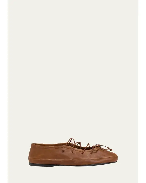 Miu Miu Vitello Leather Lace-up Ballerina Flats