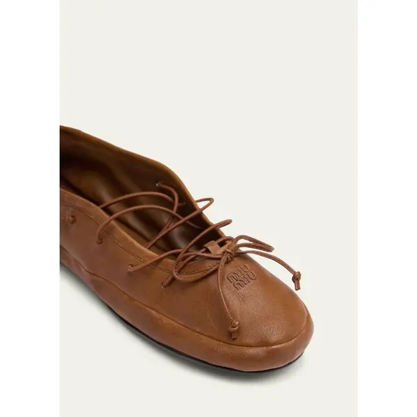Miu Miu Vitello Leather Lace-up Ballerina Flats
