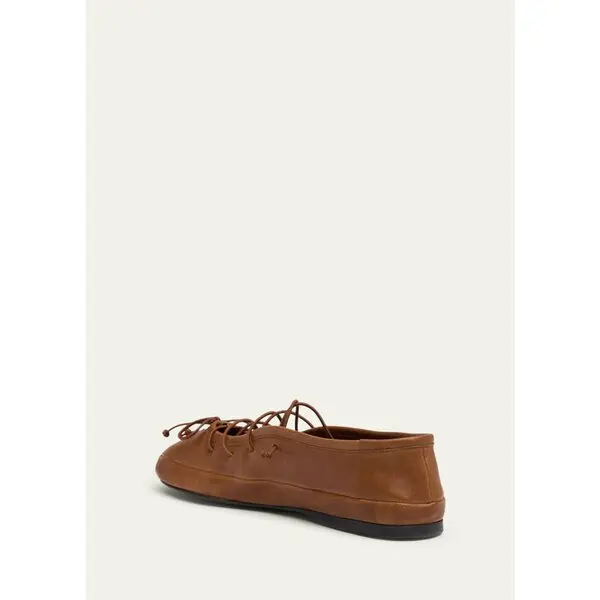 Miu Miu Vitello Leather Lace-up Ballerina Flats