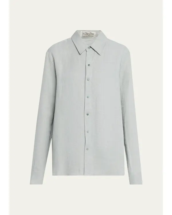 GOD'S TRUE CASHMERE Solid Linen Button-front Shirt