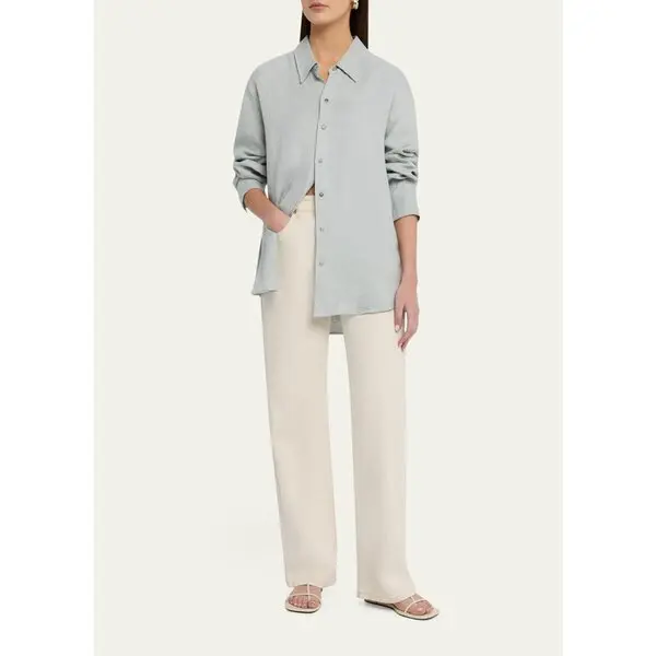 GOD'S TRUE CASHMERE Solid Linen Button-front Shirt