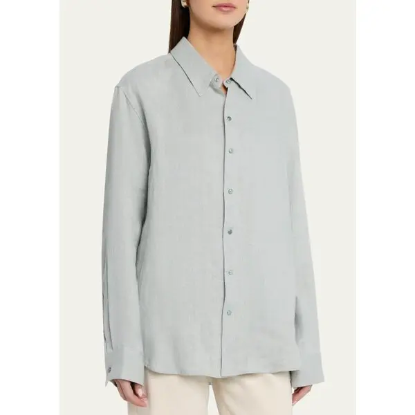GOD'S TRUE CASHMERE Solid Linen Button-front Shirt