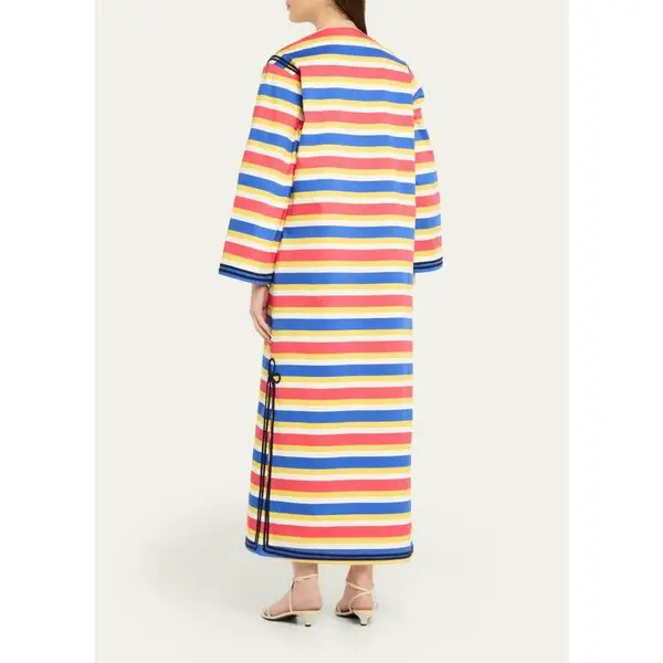 Rianna + Nina Embroidered Striped Cotton Maxi Dress