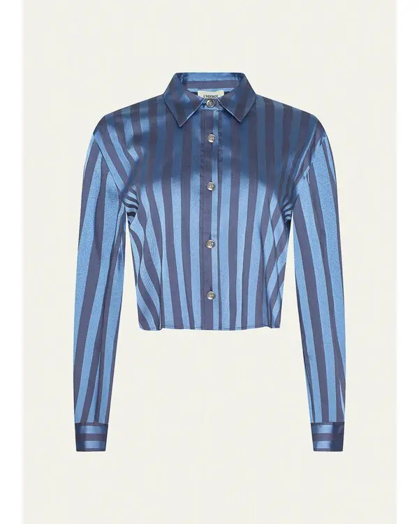 L'Agence Cosette Stripe Cropped High-low Shirt - Blue Multi
