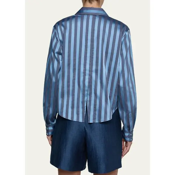 L'Agence Cosette Stripe Cropped High-low Shirt - Blue Multi