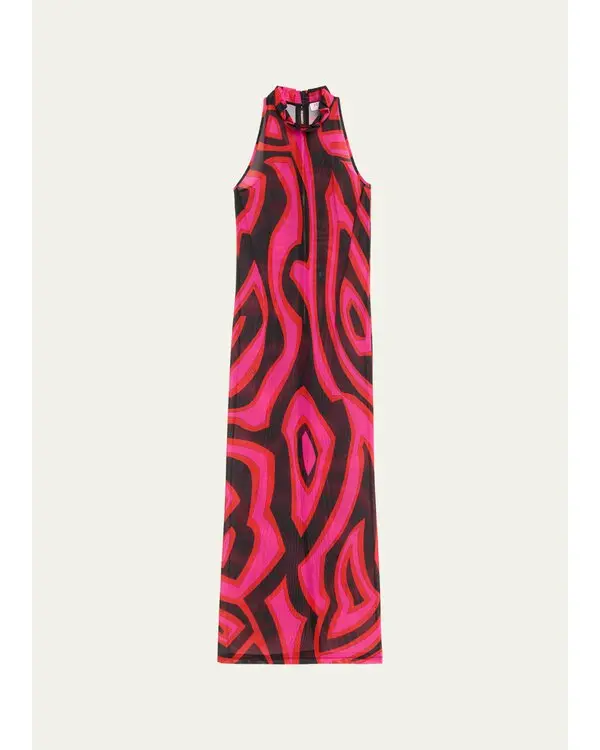 Emilio Pucci Mock-neck Labirinto-print Mesh Maxi Dress