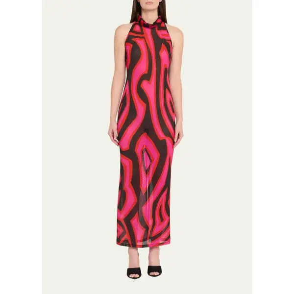 Emilio Pucci Mock-neck Labirinto-print Mesh Maxi Dress