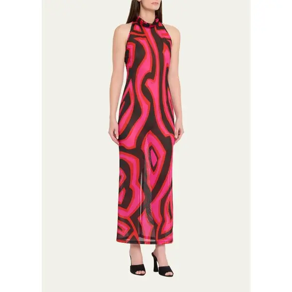 Emilio Pucci Mock-neck Labirinto-print Mesh Maxi Dress