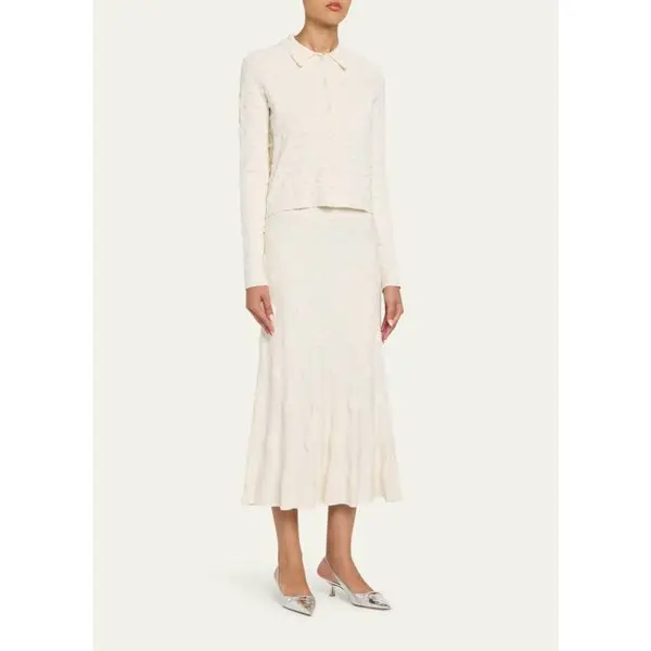 Lela Rose Pucker Dot Knit Midi Skirt