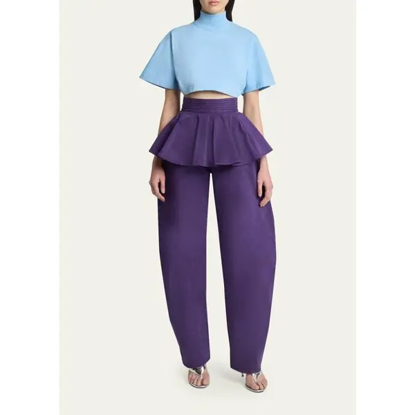 Alaïa Turtleneck Short-sleeve Crop T-shirt - Ciel