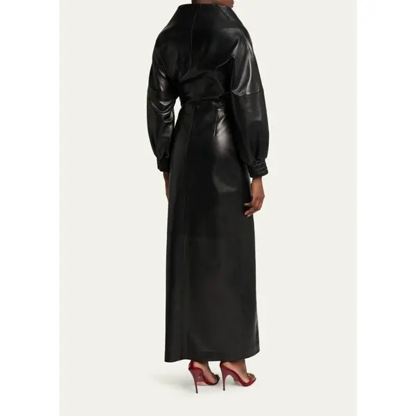 Balenciaga Sculpted Leather Long-sleeve Maxi Wrap Dress
