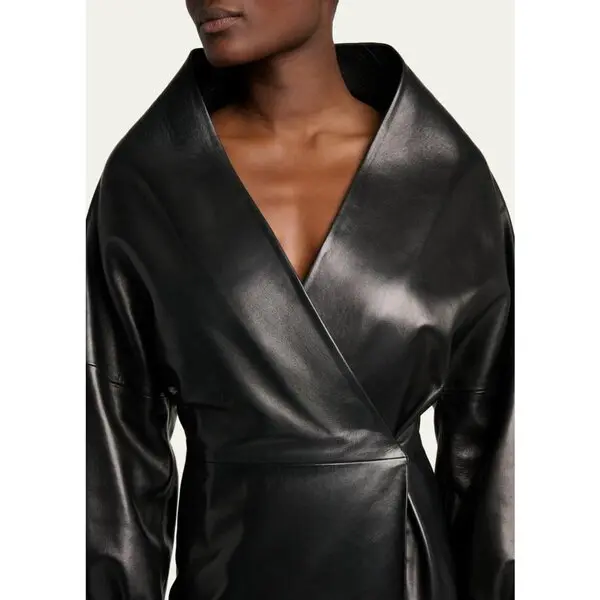 Balenciaga Sculpted Leather Long-sleeve Maxi Wrap Dress