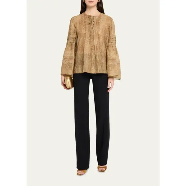 Kobi Halperin Joey Floral Flare-sleeve Blouse - Ecru Multi