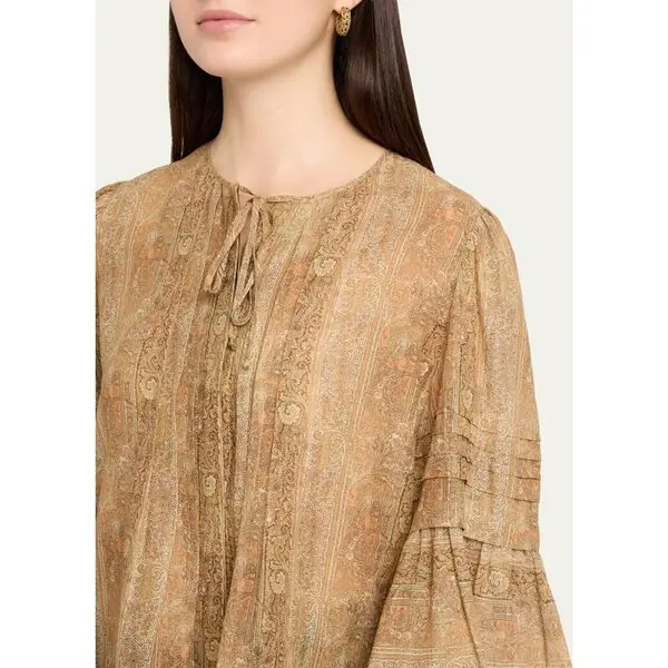Kobi Halperin Joey Floral Flare-sleeve Blouse - Ecru Multi