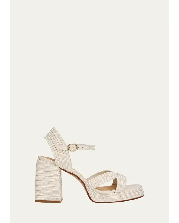 CastaÑer Valle Metallic Raffia Platform Sandals - Blanco