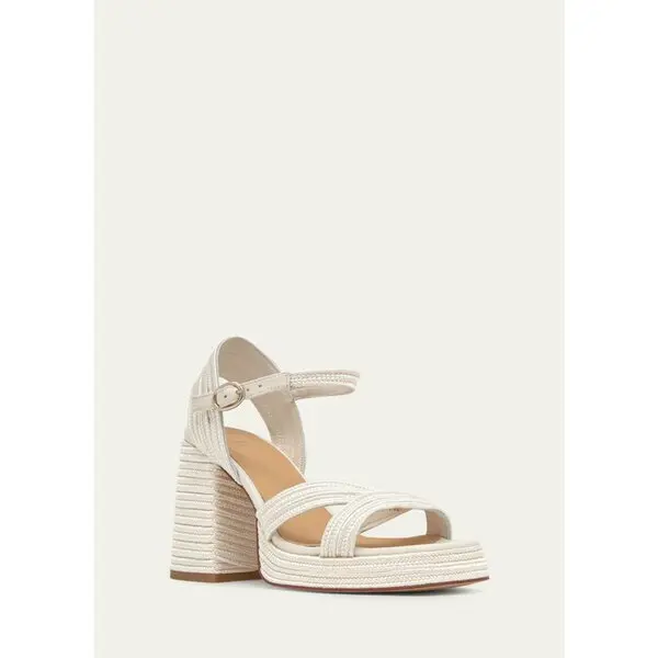 CastaÑer Valle Metallic Raffia Platform Sandals - Blanco