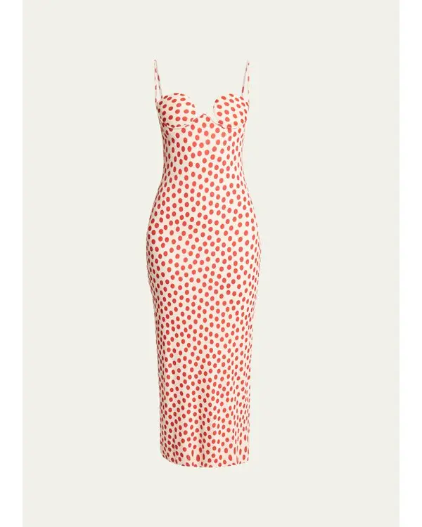 Alaïa Polka-dot Bustier Midi Column Dress - Ecru/rouge