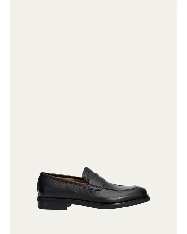 FERRAGAMO Hammered Leather Penny Loafers