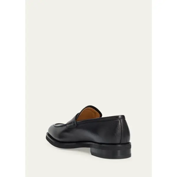 FERRAGAMO Hammered Leather Penny Loafers