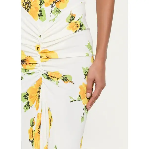Alaïa Mock-neck Draped Floral Jersey Cap-sleeve Maxi Dress