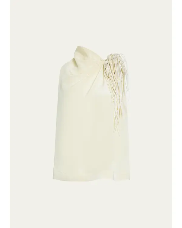 Altuzarra Alden Silk Fringe Top - Macadamia