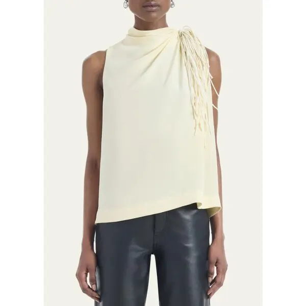 Altuzarra Alden Silk Fringe Top - Macadamia
