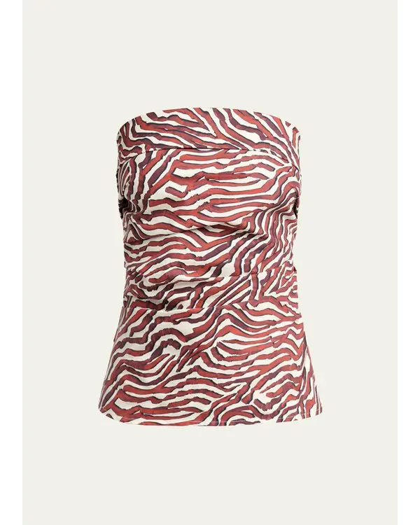Proenza Schouler White Label Maisy Strapless Ruched Top In Poplin - Rust/cream