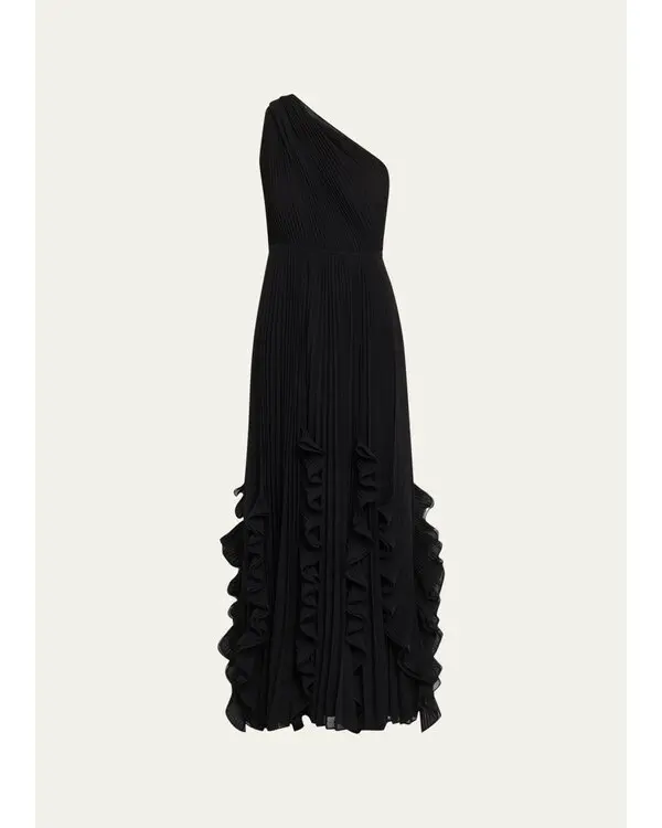 Kobi Halperin Iris Pleated Asymmetric Gown