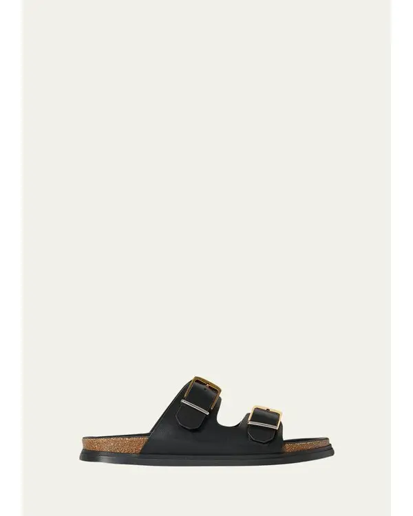 THE ROW Leather Dual-buckle Slide Sandals