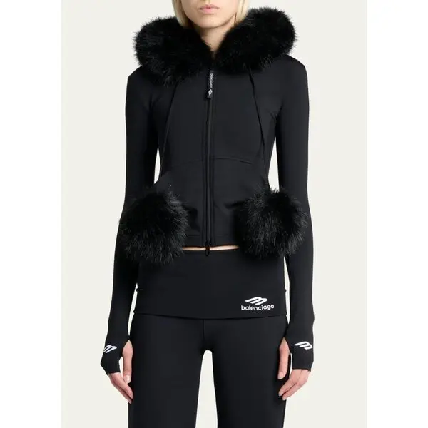 Balenciaga Fluffy Zip-up Hoodie With Faux Fur - Noir Multi
