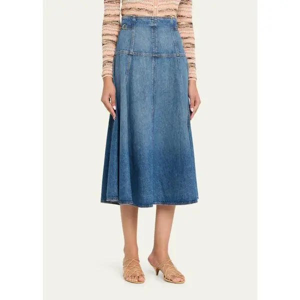 Ulla Johnson Brigette Denim Midi Skirt - Danube