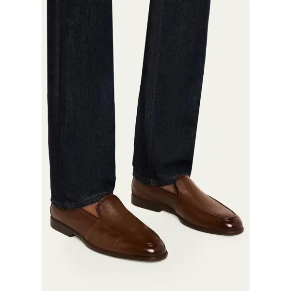 Santoni Malibu Grained Leather Rubber-sole Loafers