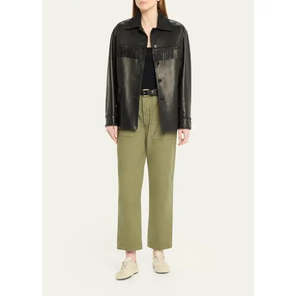 NILI LOTAN Earl Cotton Straight-leg Ankle Pants - Olive