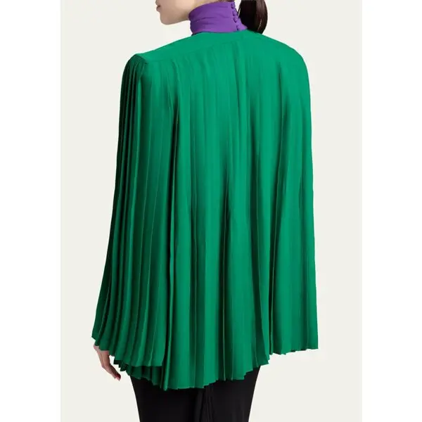 Valentino Garavani Mock-neck Pleated Silk Long-sleeve Top