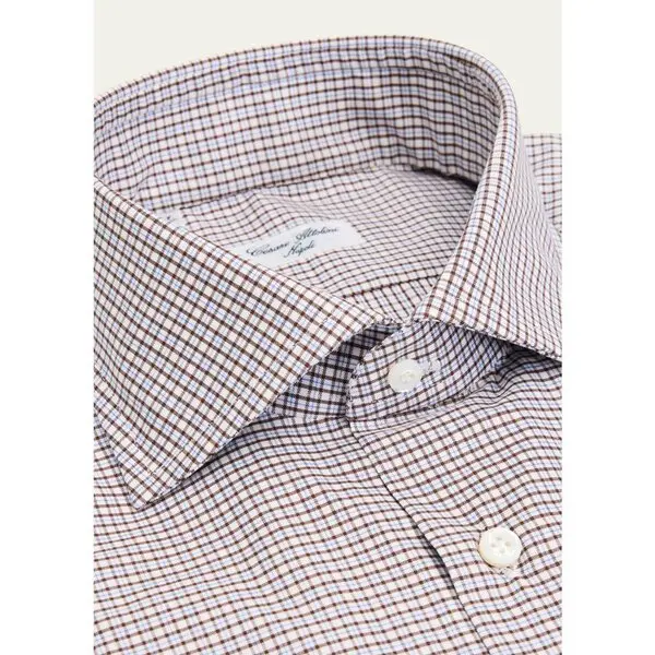 Cesare Attolini Cotton And Cashmere Micro-plaid Button-down Shirt