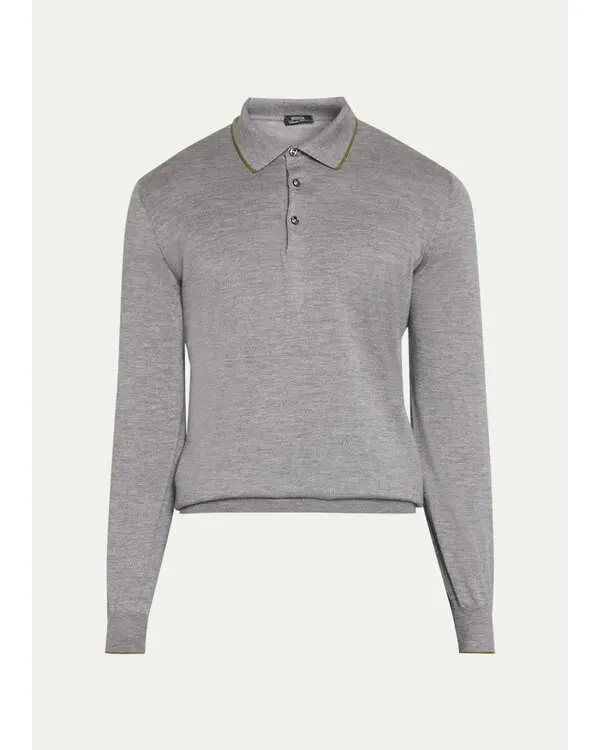 Cesare Attolini Cashmere And Silk Tipped Polo Sweater - Silver