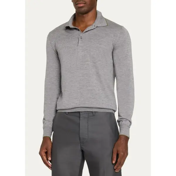 Cesare Attolini Cashmere And Silk Tipped Polo Sweater - Silver