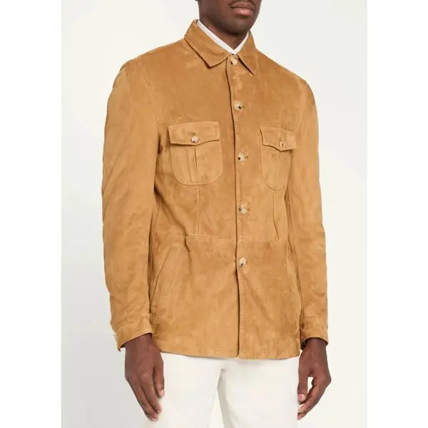Cesare Attolini Suede Check-lined Shirt Jacket