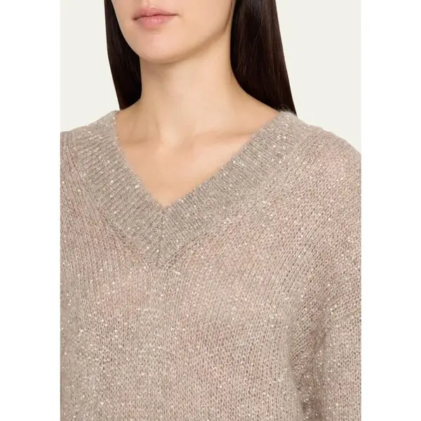 Brunello Cucinelli Winter Glow Paillette Mohair V-neck Sweater