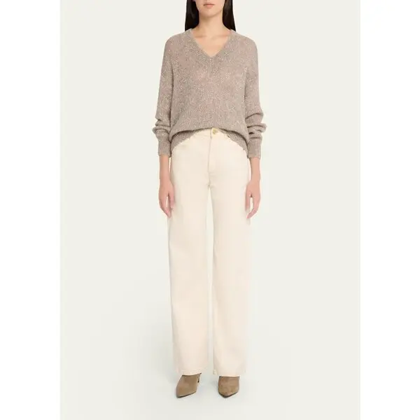 Brunello Cucinelli Winter Glow Paillette Mohair V-neck Sweater