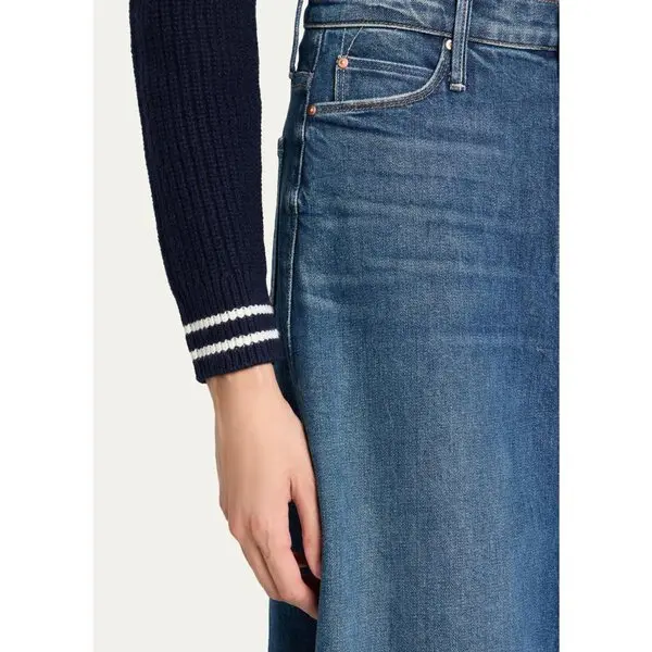 MOTHER The Circle Frayed Denim Midi Skirt