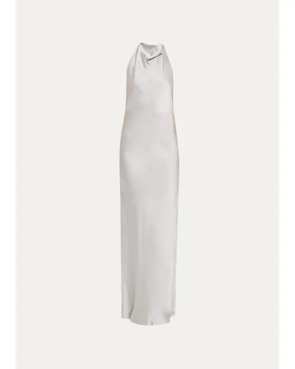 Brunello Cucinelli Fluid Silk Satin Cowl Halter Gown