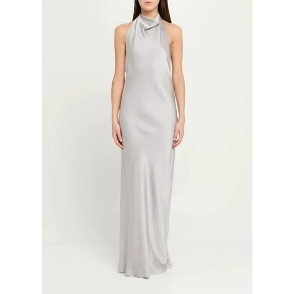 Brunello Cucinelli Fluid Silk Satin Cowl Halter Gown