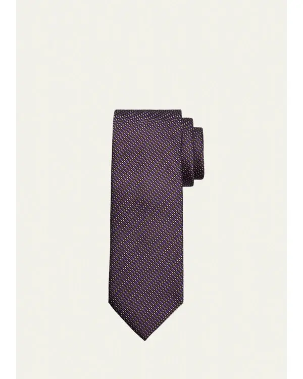 Brioni Silk And Cotton Micro Jacquard Tie - Drk Prpl