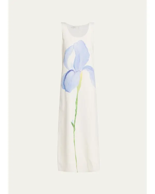 Lafayette 148 New York Sleeveless Flower Silk-linen Maxi Dress - Cloud Mult