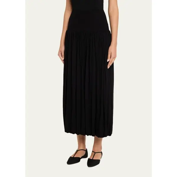 TOTEME Soft Gathered Bubble-hem Midi Skirt - Black