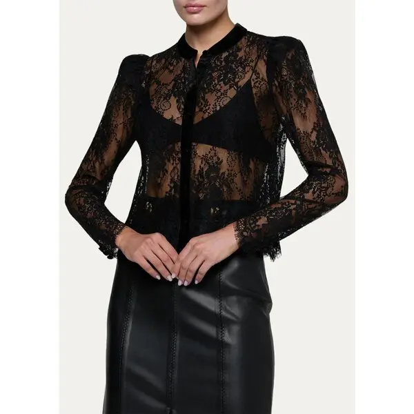 L'Agence Dorothea Velvet Lace Blouse - Black
