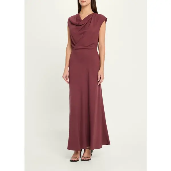 Brunello Cucinelli Fluid Wool Twill Cowl-neck Dress