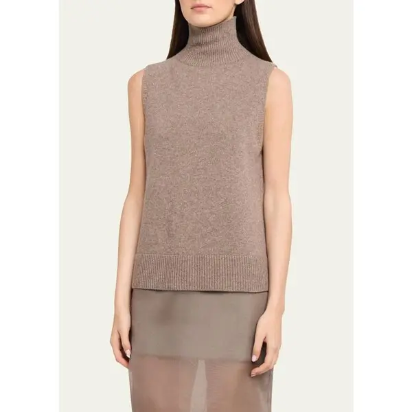 Brandon Maxwell Bruno Turtleneck Sleeveless Sweater - Truffle