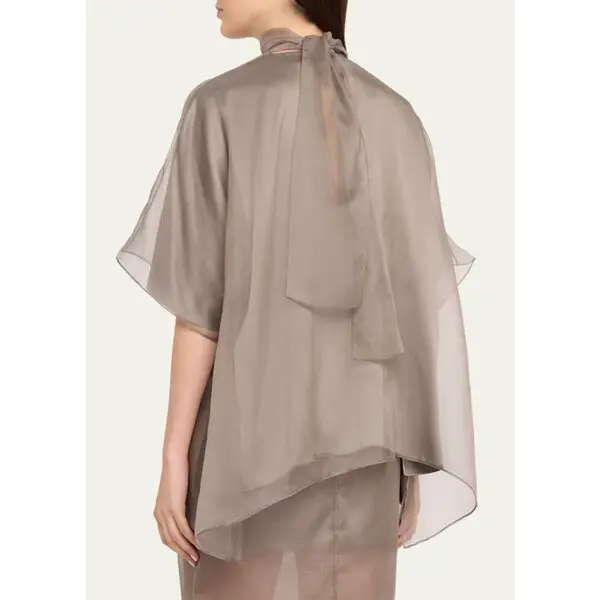Brandon Maxwell Cali Scarf-neck Silk Organza Blouse